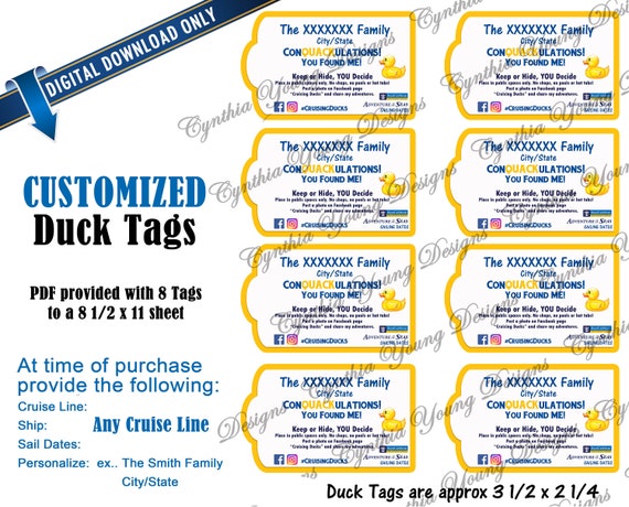 Duck Tags Customized With YOUR Personal Info RCL NCL Etsy