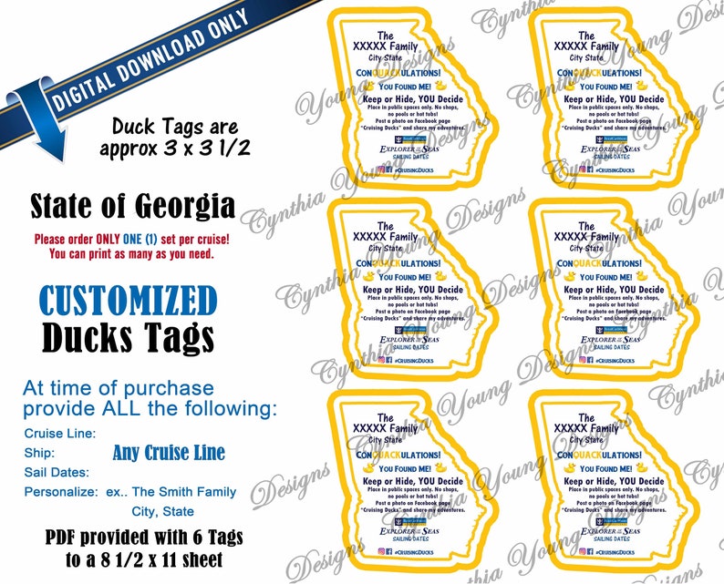 Georgia Shaped Duck Tags| Customized With YOUR Personal Info| Not an ...