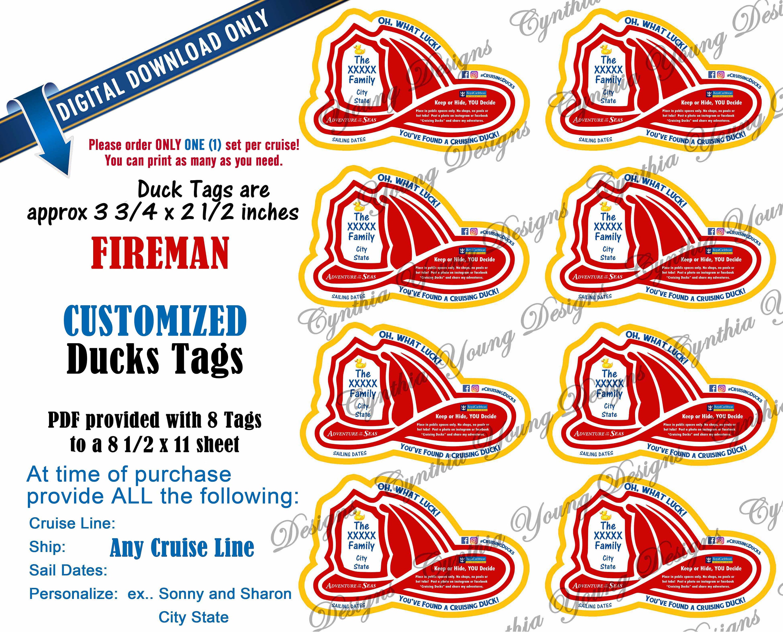 Fireman Duck Tags Customized With YOUR Personal Info RCL NCL - Etsy