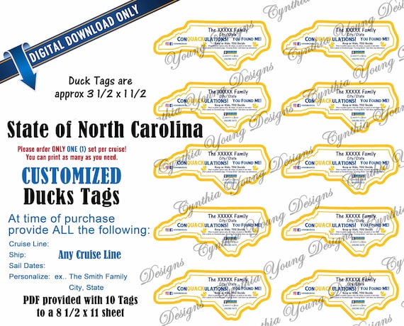 North Carolina Shaped Duck Tags Customized With YOUR Personal - Etsy