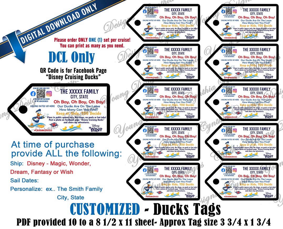 Duck Tags | Personalized W/your Personal Info| DCL Duck Tags | Not an ...