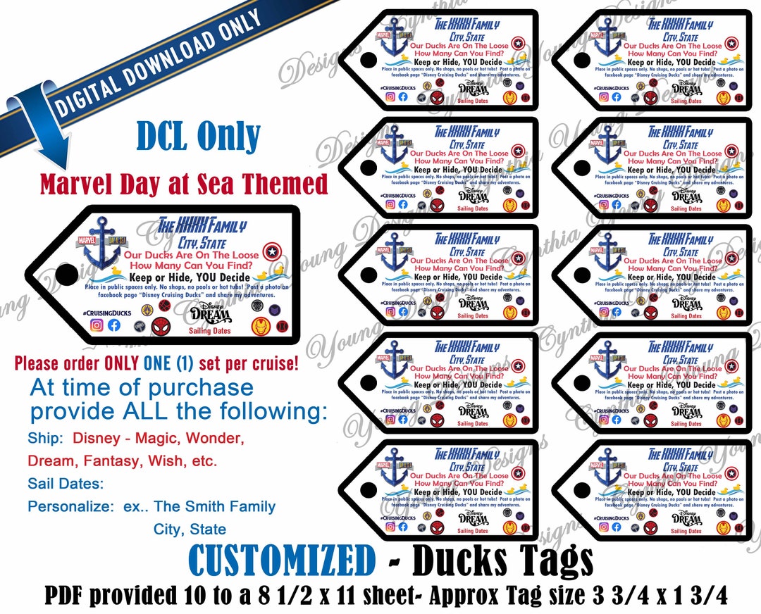 Duck Tags Personalized W/your Personal Info MDAS DCL Duck Tags Marvel ...