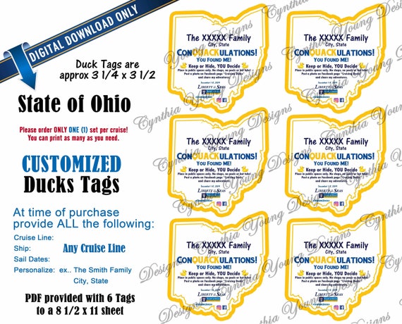 Ohio Shaped Duck Tags Customized With YOUR Personal Info RCL | Etsy