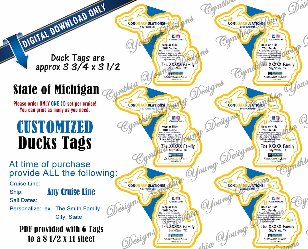 Michigan Shaped Duck Tags| Customized With YOUR Personal Info| RCL NCL ...