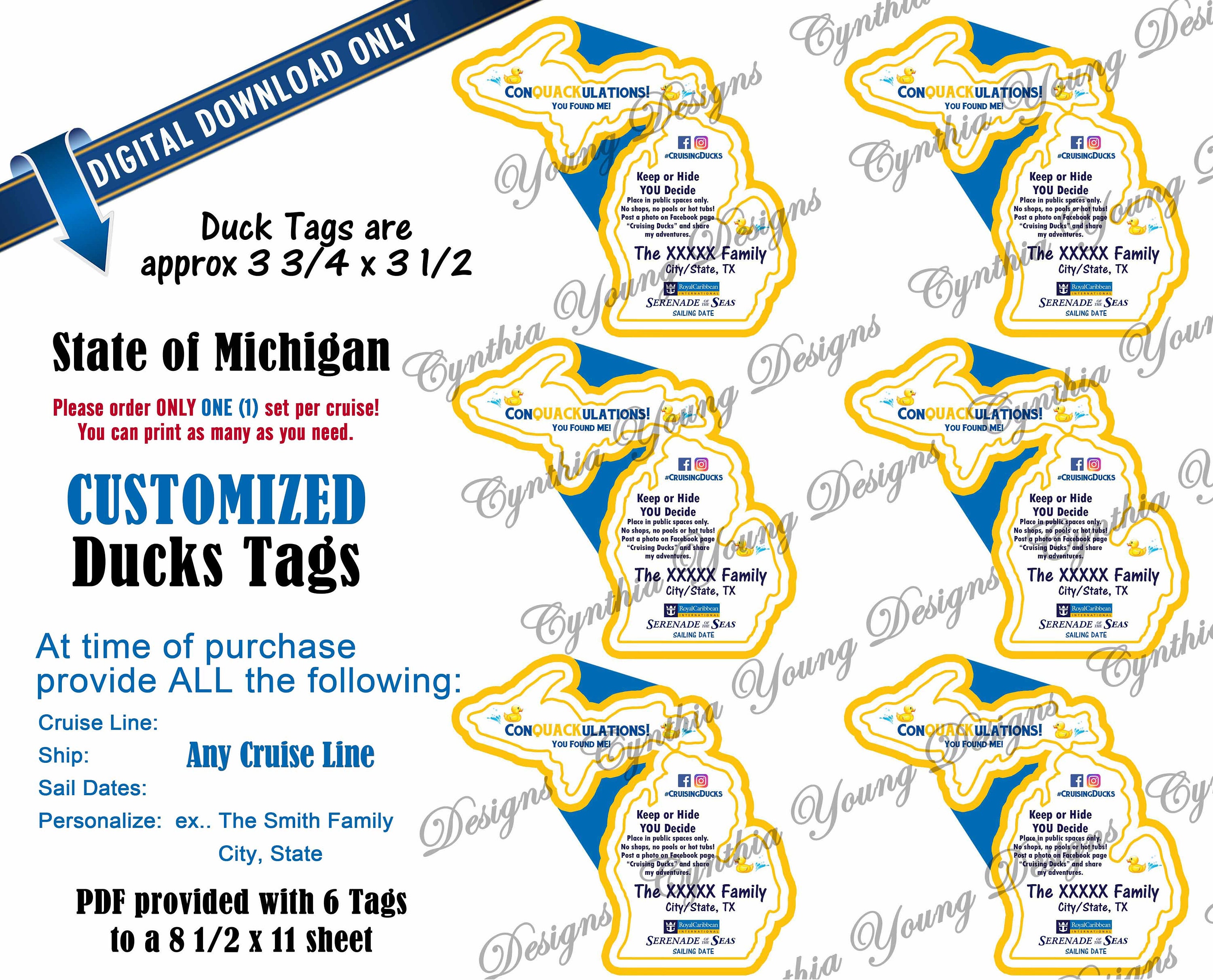 Michigan Shaped Duck Tags Customized With YOUR Personal Info - Etsy