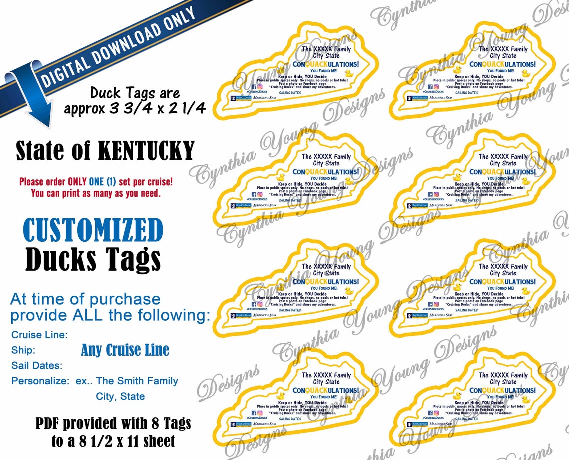 Kentucky Shaped Duck Tags| Customized With YOUR Personal Info| RCL NCL ...