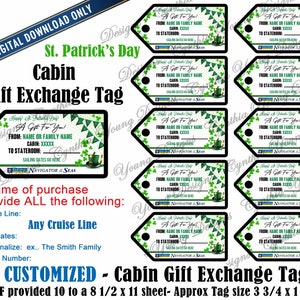 Cabin Gift Exchange Tags St. Patrick's Day Themed Personalized W/your ...