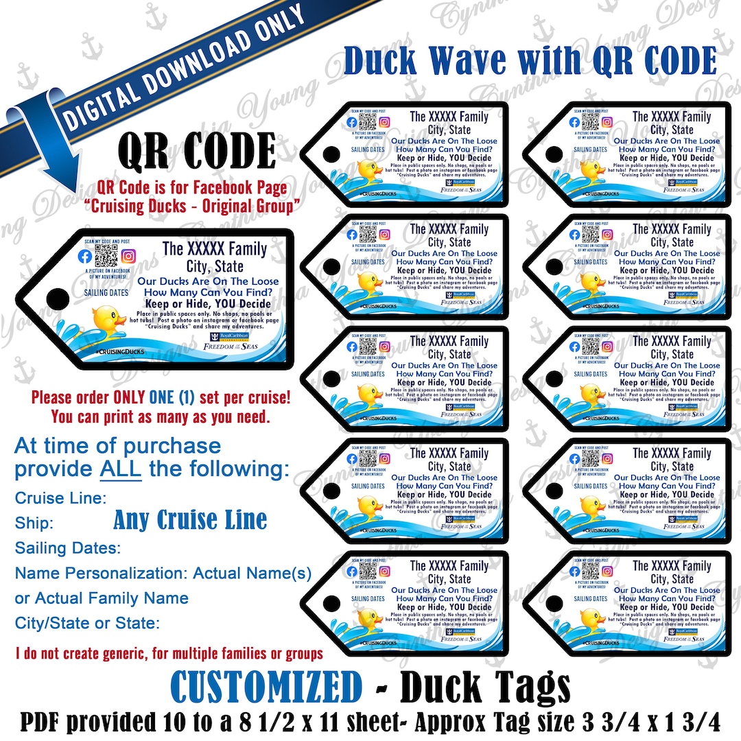 Duck Tags| Customized With YOUR Personal Info| RCL NCL Princess ...