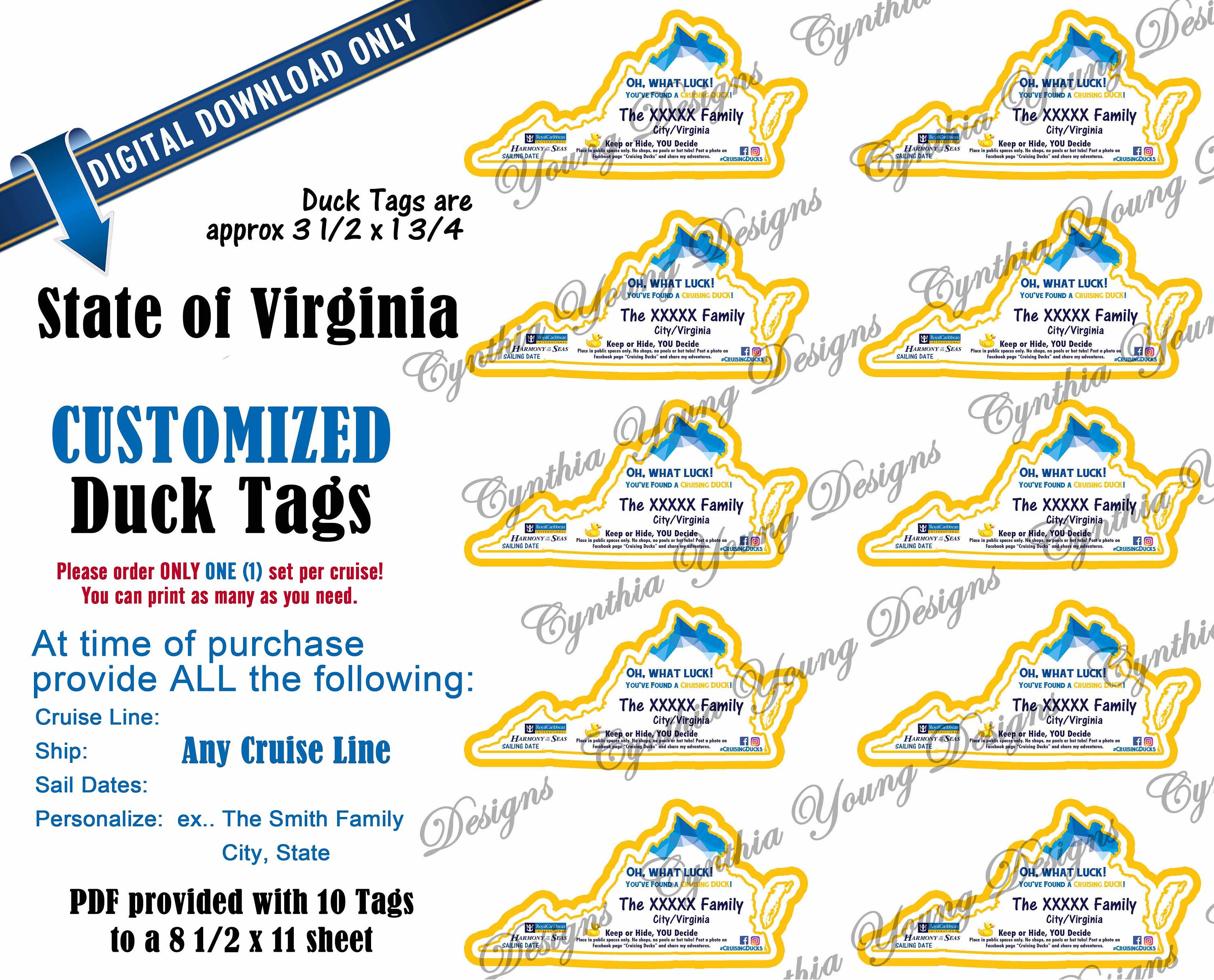 Virginia Shaped Duck Tags| Customized With YOUR Personal Info| Not an ...