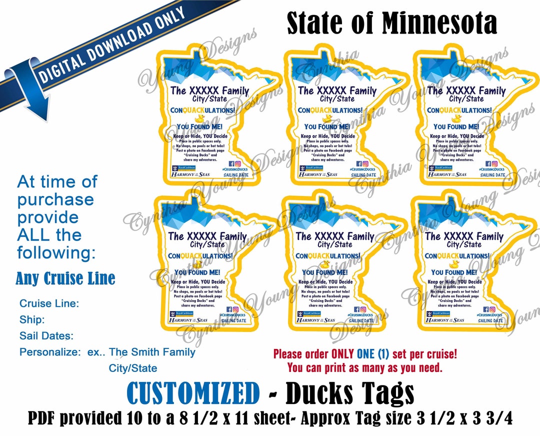 Minnesota Shaped Duck Tags| Customized With YOUR Personal Info| Not an ...