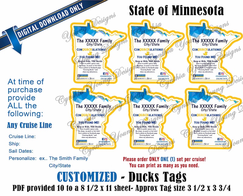 Minnesota Shaped Duck Tags| Customized With YOUR Personal Info| Not an ...