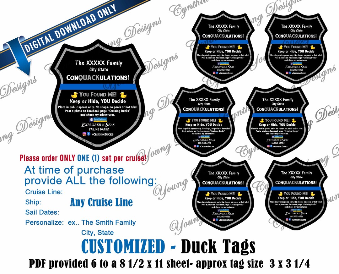 Police Blue Line Duck Tags Customized With YOUR Personal Info RCL NCL ...