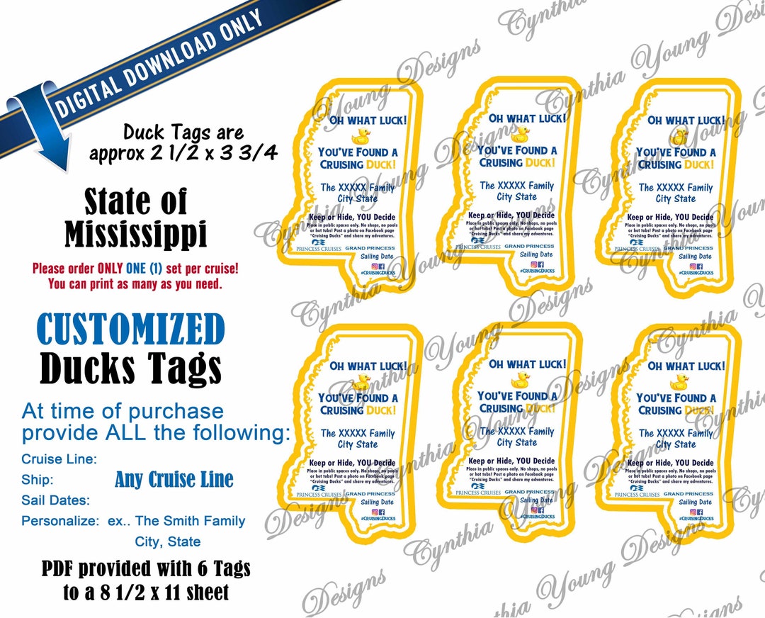 Mississippi Shaped Duck Tags| Customized With YOUR Personal Info| Not ...