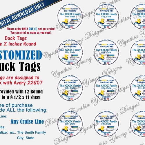 Princess Duck Tags Customized With YOUR Personal Information - Etsy