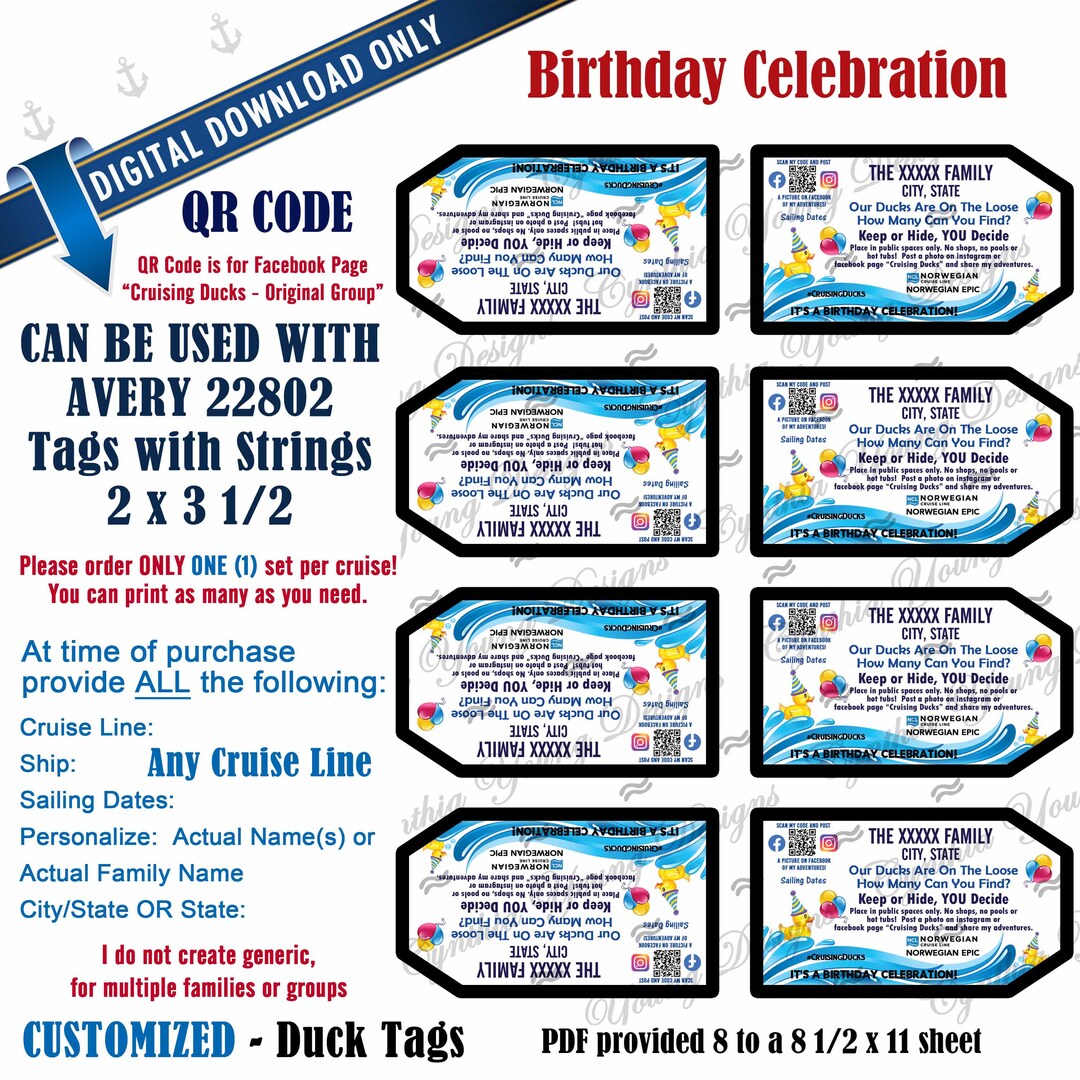 Birthday Celebration Duck Tags| Avery Product 22802 Tags With Strings ...