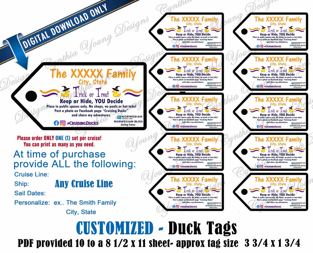 Halloween Duck Tags Customized RCL NCL Princess Celebrity any Cruise ...