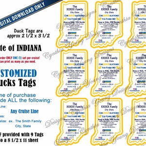 Indiana Shaped Duck Tags| Customized W/your Personal Info| RCL NCL ...