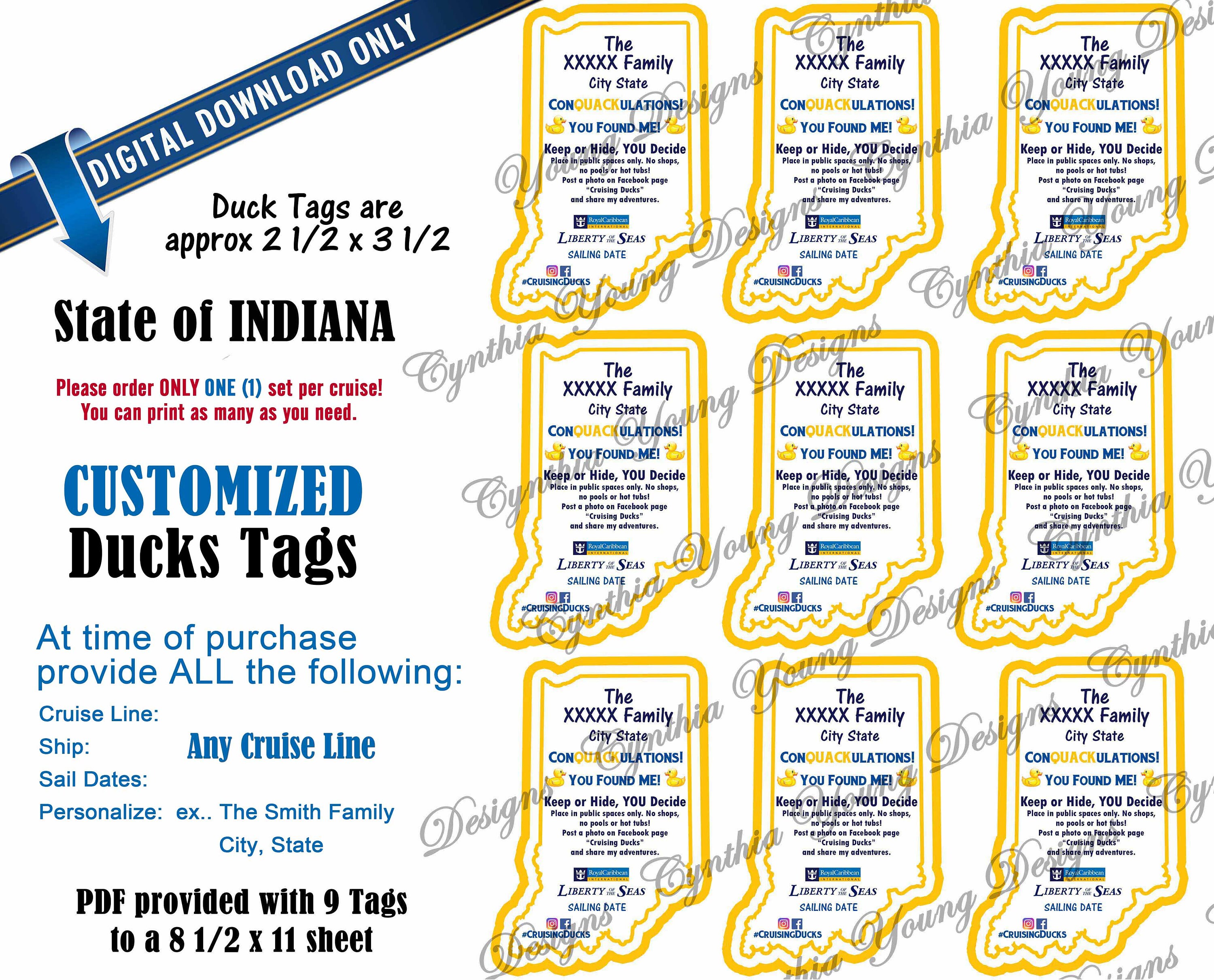 Indiana Shaped Duck Tags Customized W/your Personal Info RCL - Etsy