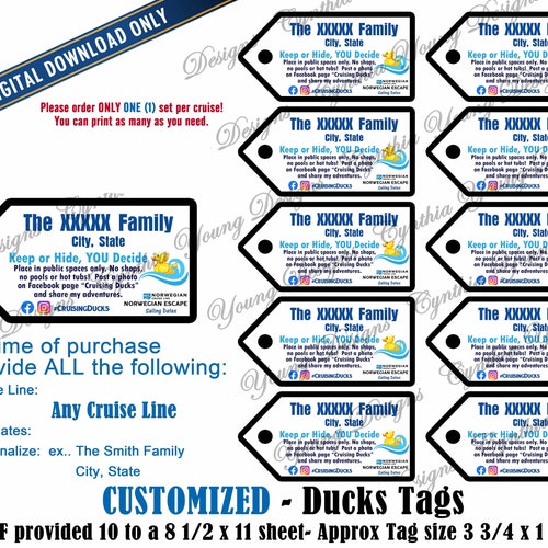 Royal Caribbean Cruise Line Duck Tags Customized With YOUR - Etsy
