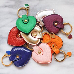 Leather Keychain | Orange Heart Shaped Purse Charm | Handmade Genuine ...