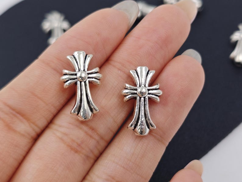 11×18 Mm Antique Silver Cross Beads , Double Sided Cross Beads , Cross ...