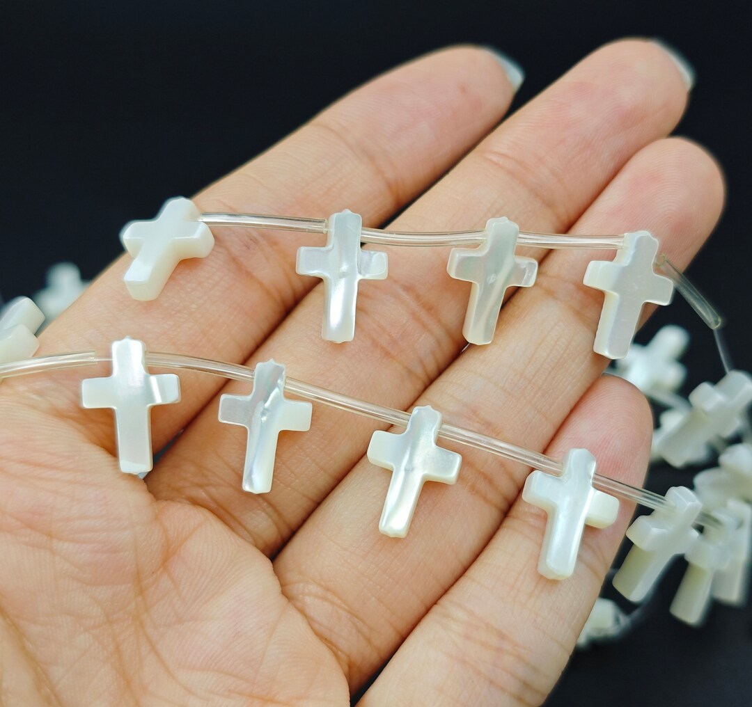 9x13mm Mother of Pearl Cross Beads, Natural White MOP Cross Spacer ...