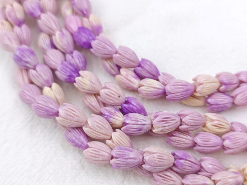 Variegated Purple Pikake Beads, Composite Resin Coral Purple Jasmine ...