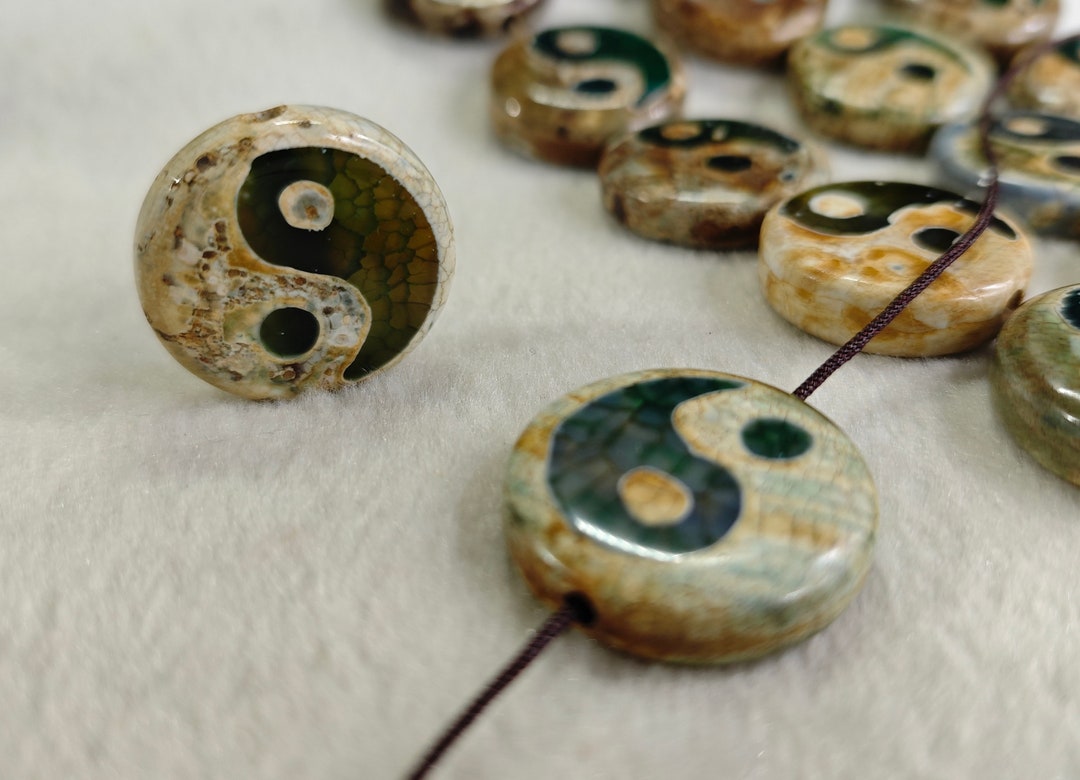 30 Mm Yin Yang Agate Beads , Double Side Chinese Yin Yang Agate Beads ...