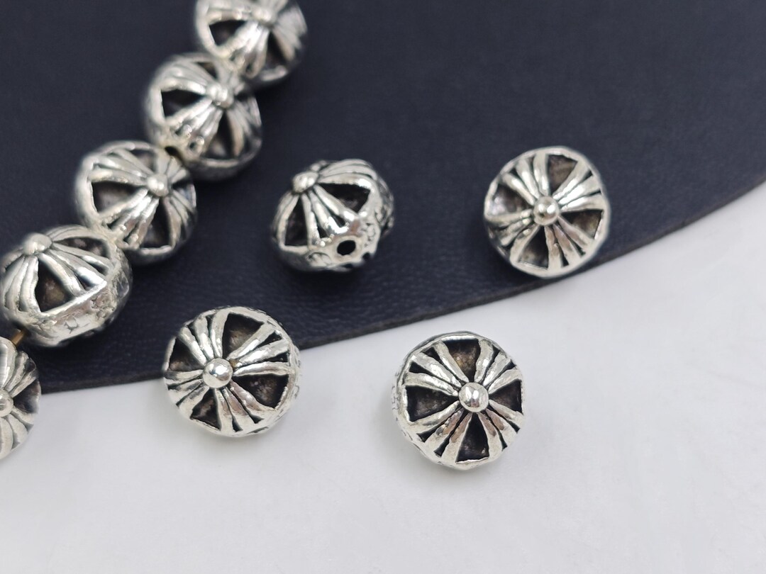 10.5 Mm Antique Silver Cross Beads , Double Sided Cross Beads , Cross ...