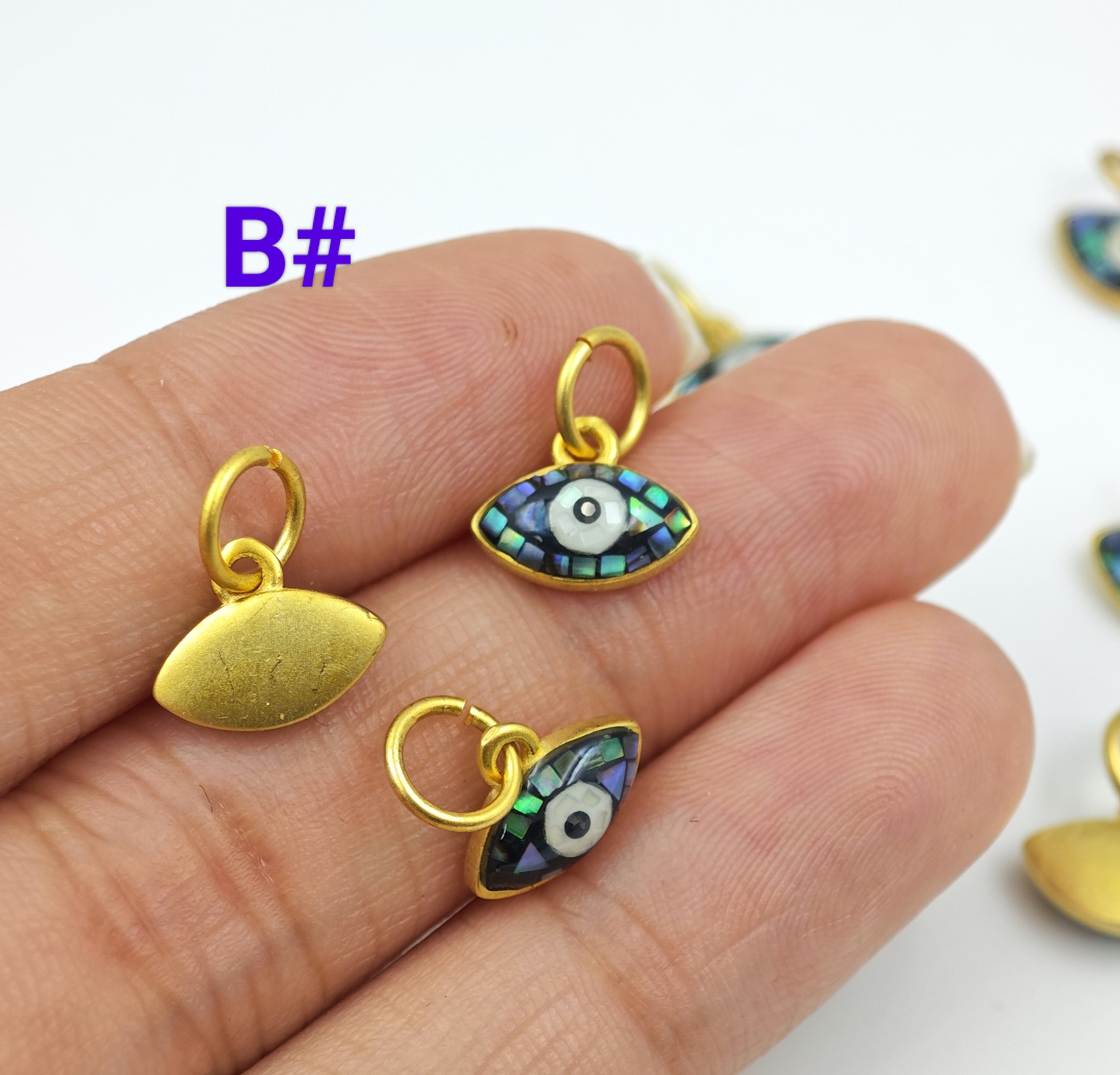 7.5×9.5mm Rainbow Abalone Shell Evil Eye Charms ,gold Plated Evil Eye ...