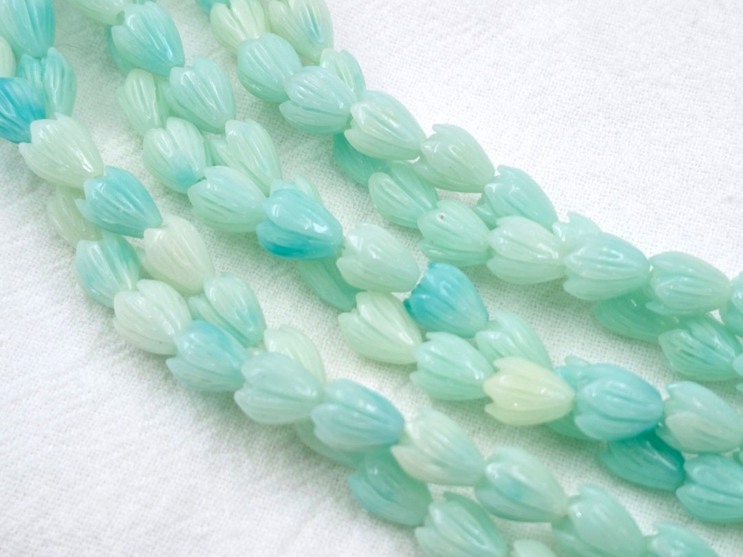 7×9 Mm Variegated Light Aqua Blue Pikake Beads, Resin & Coral Blue ...