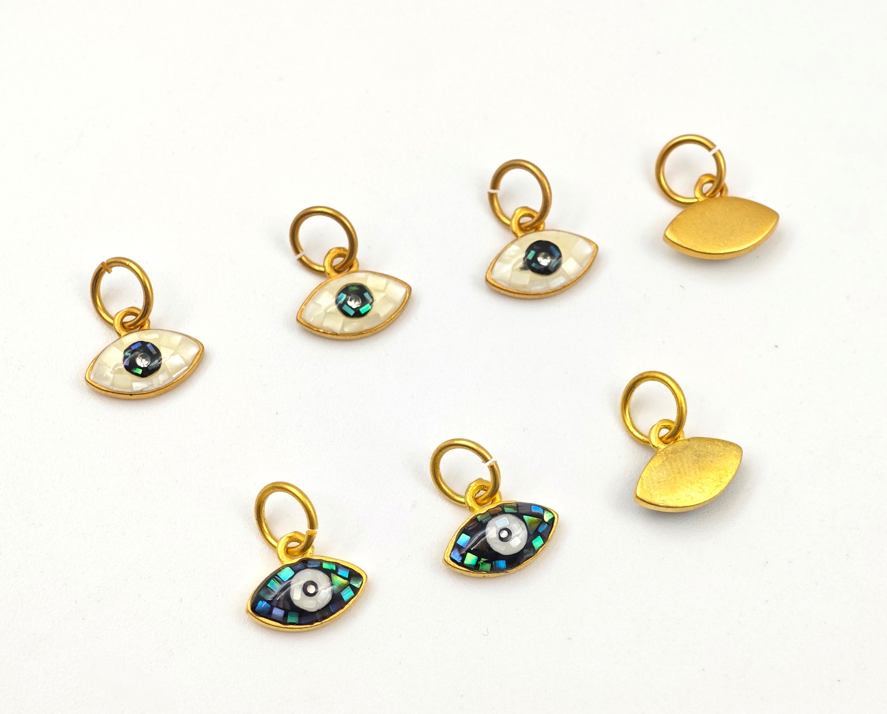 7.5×9.5mm Rainbow Abalone Shell Evil Eye Charms ,gold Plated Evil Eye ...