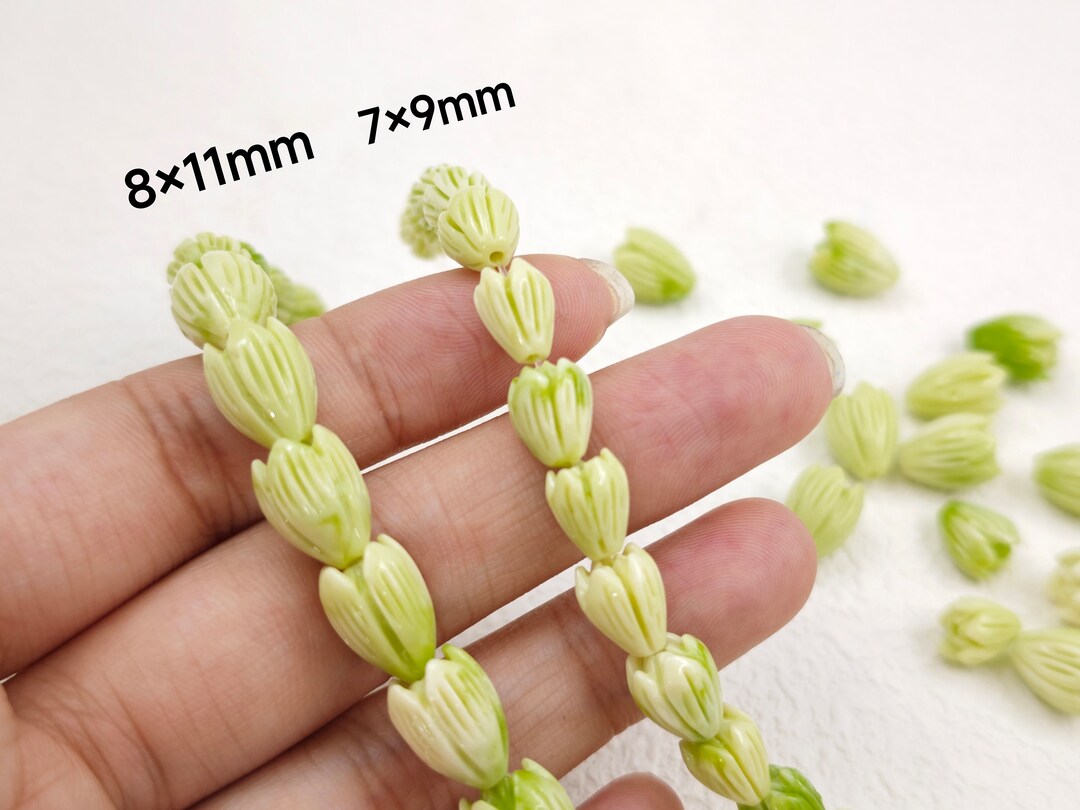 Variegated Green Pikake Beads, Composite Resin Coral Green Jasmine ...
