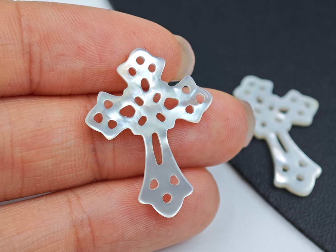 25 × 19 Mm Mother of Pearl Cross Charm , Natural White MOP Cross ...
