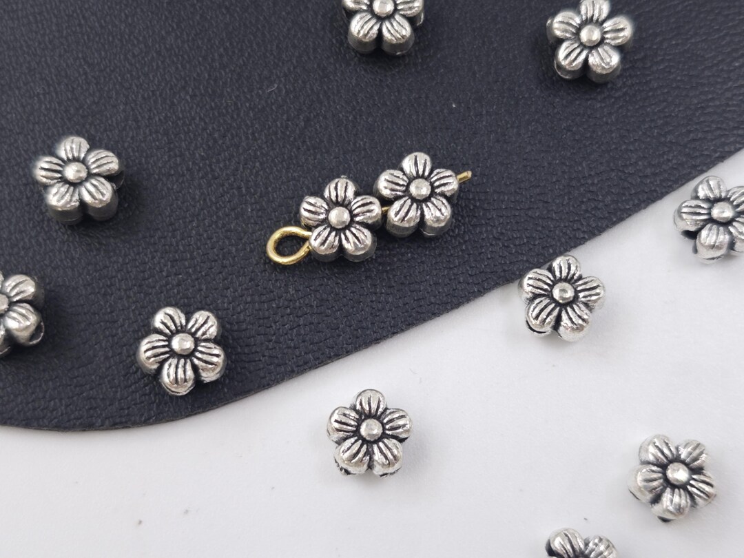 6 Mm Antique Silver Flower Beads , 40 PCS Nepalese Metal Flower Beads ...