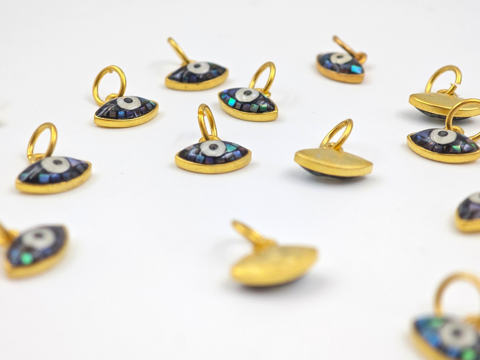 7.5×9.5mm Rainbow Abalone Shell Evil Eye Charms ,gold Plated Evil Eye ...
