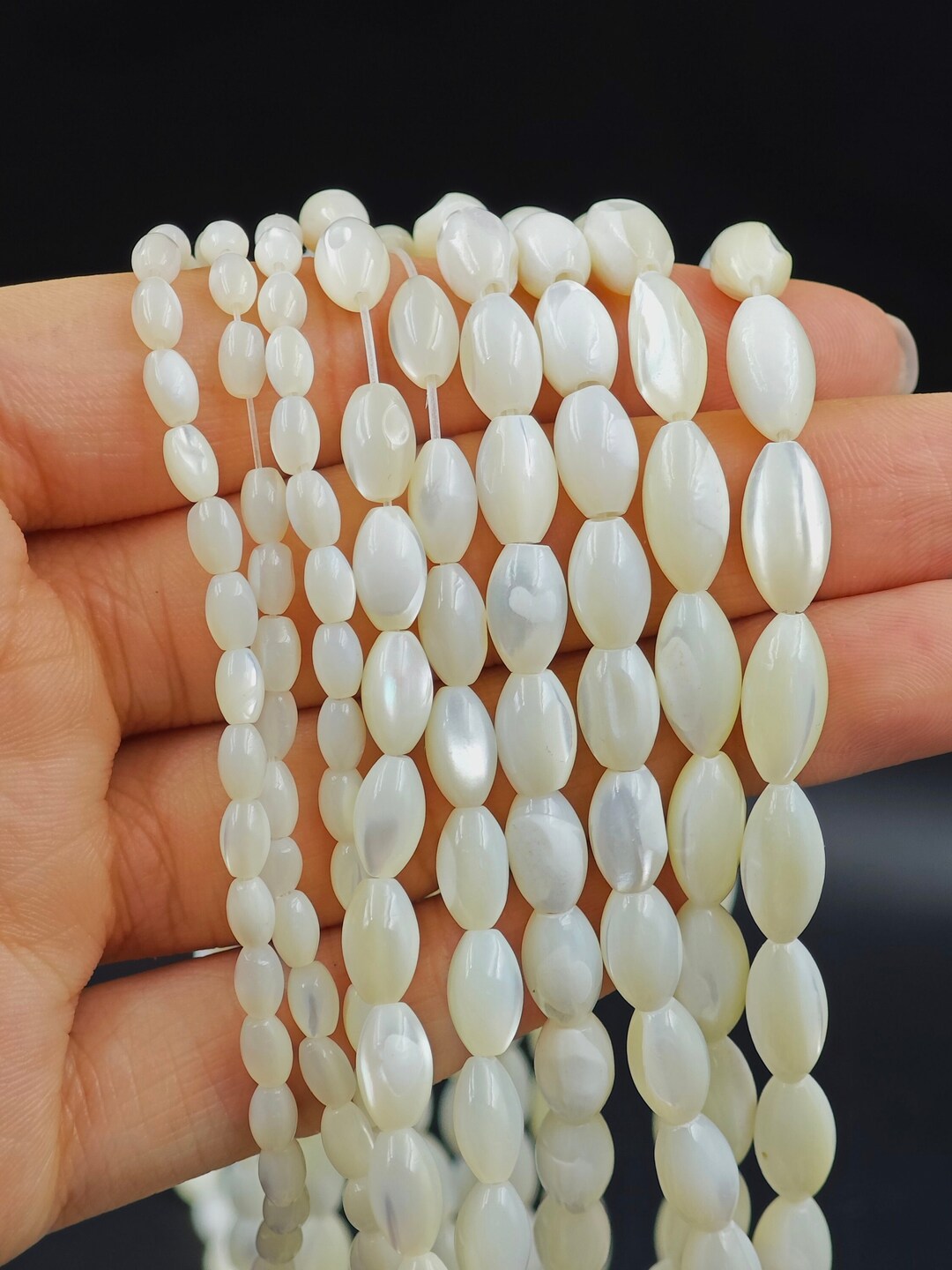 Mother of Pearl Rice Beads , Natural White MOP Oval Beads , Shell Oval ...