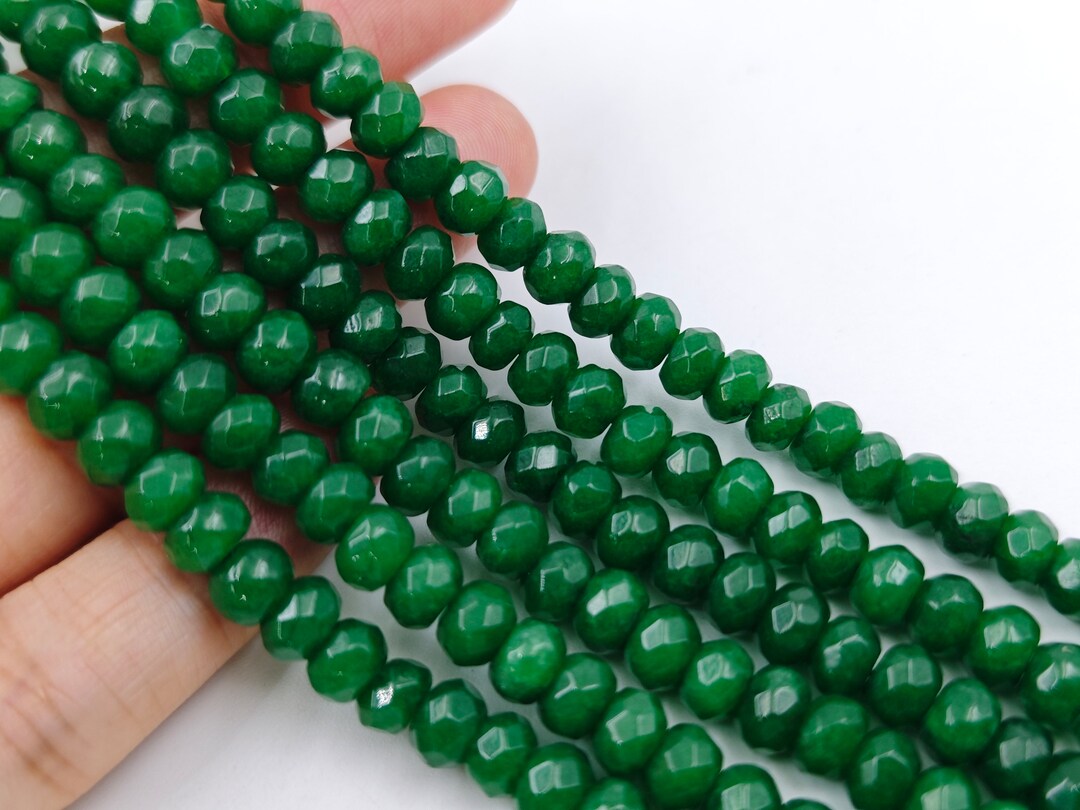 4×6 Mm Faceted Deep Green Rondelle Jade Beads , Faceted Green Roundels ...