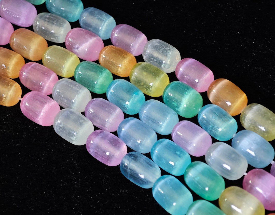 8×12 Mm Natural Rainbow Selenite Barrel Bead, Genuine Natural Colorful ...