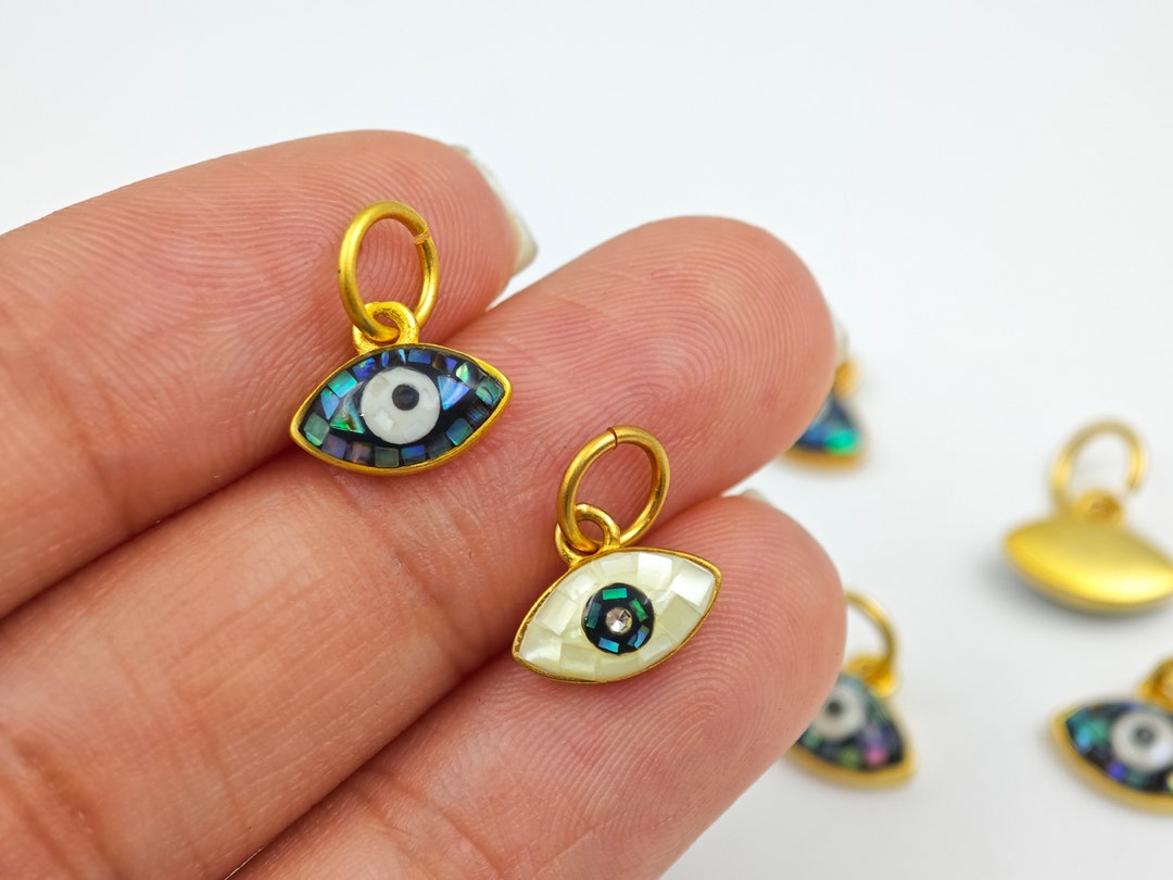 7.5×9.5mm Rainbow Abalone Shell Evil Eye Charms ,gold Plated Evil Eye ...
