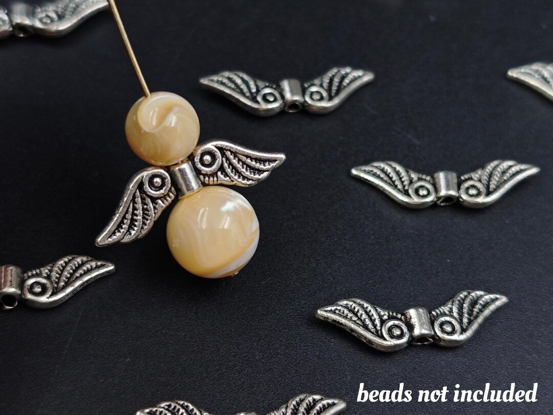7x23 Mm Antique Silver Angel Wings Beads , 50 PCS Double Sided Angel ...