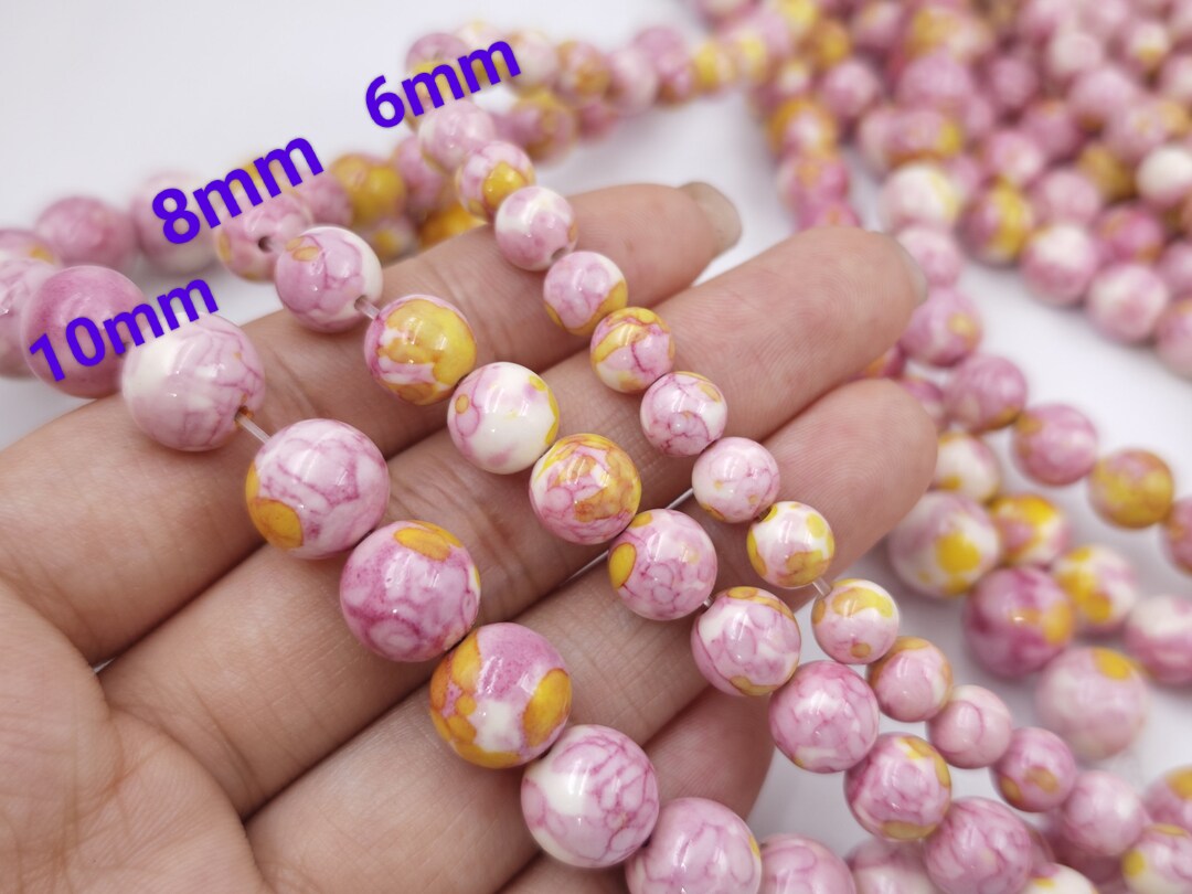 Pink & Yellow Rain Flower Stones , Pink Rain Flower Round Beads , Mixed ...