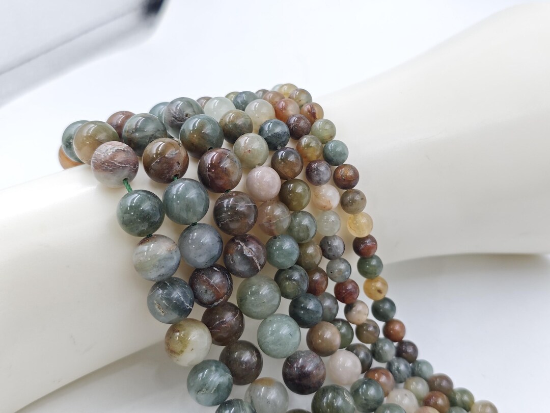 6mm 8mm 10mm Green Brown Creamy Agate Beads , Multicolor Round Agate ...