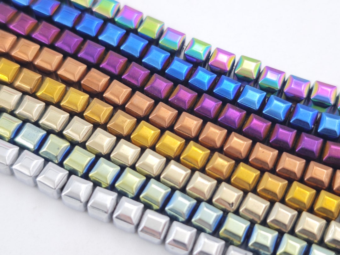 4 Mm Hematite Square Cube Dice Beads, Metallic Rounded Cube Shape ...