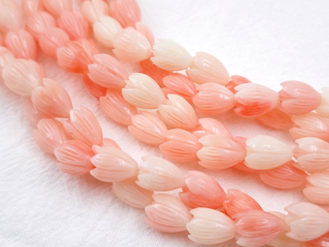 8 × 11mm Variegated Pink Pikake Beads, Composite Resin Coral Pink ...