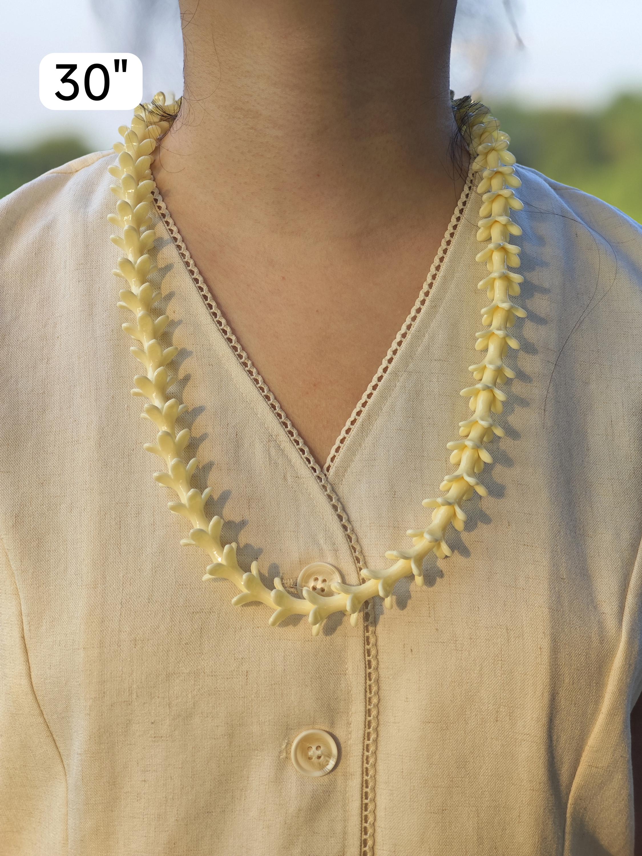 Ivory Hawaiian Puakenikeni Lei , Resin Coral Puakenikeni Lei , Ivory ...