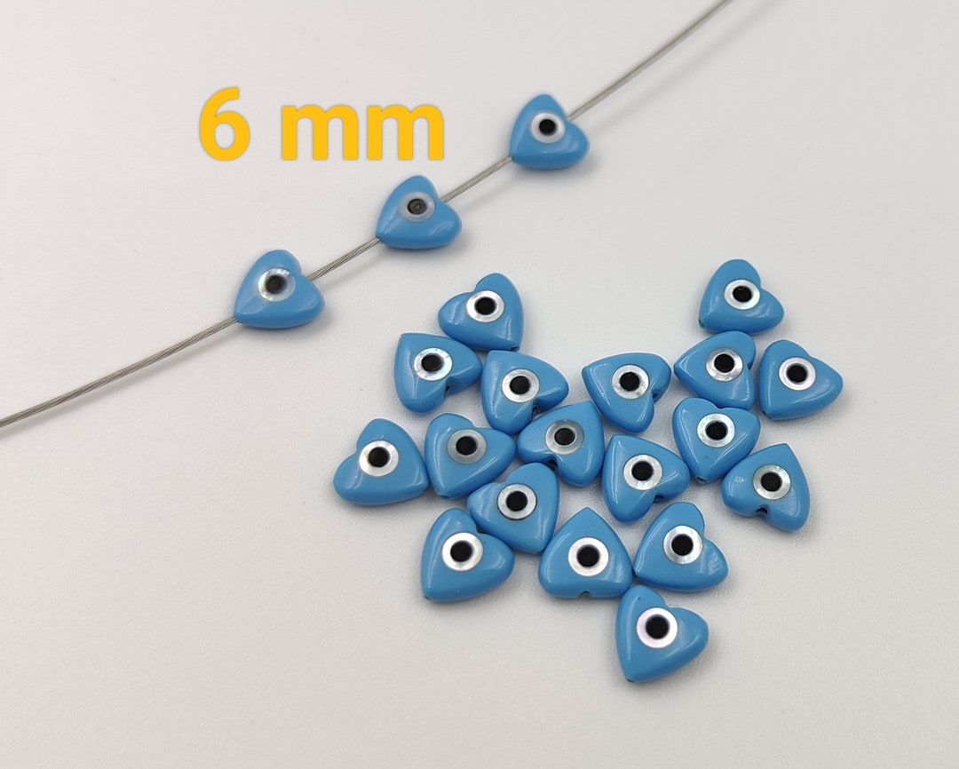 Heart Shape Mother of Pearl Evil Eye Beads,turkish Evil Eye Beads, Blue ...