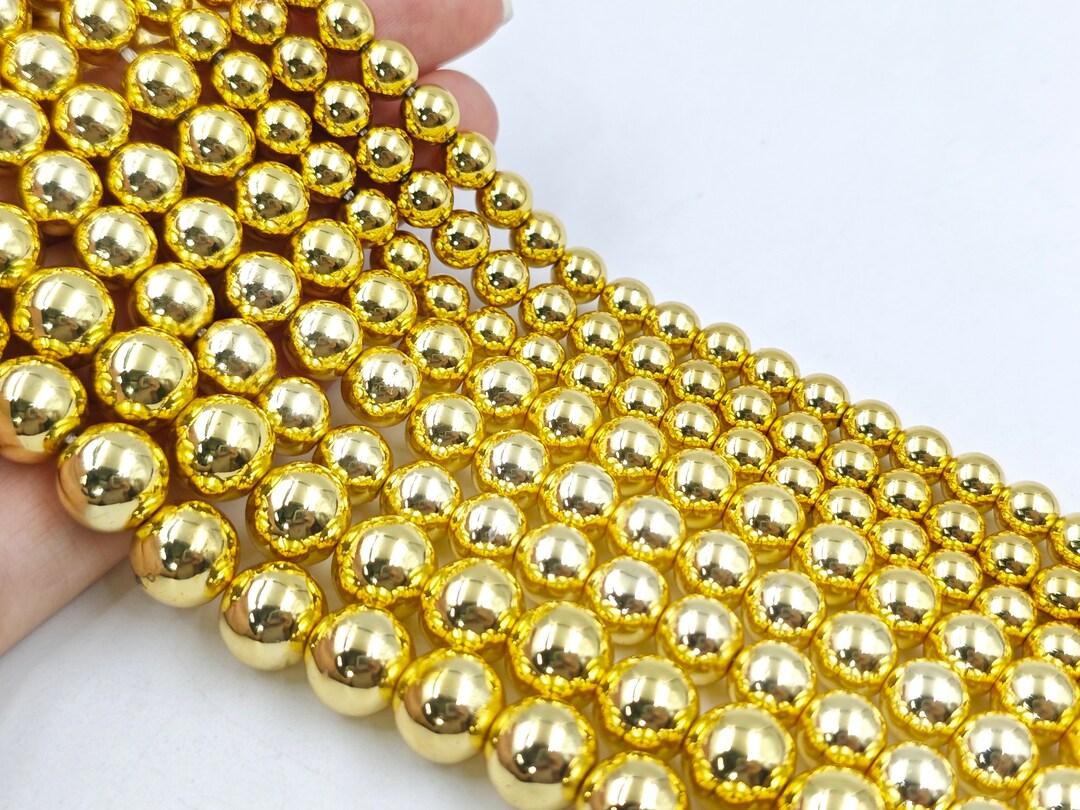 6/8/10 Mm Bright Gold Hematite Smooth Round Beads, Metallic Gold Round ...