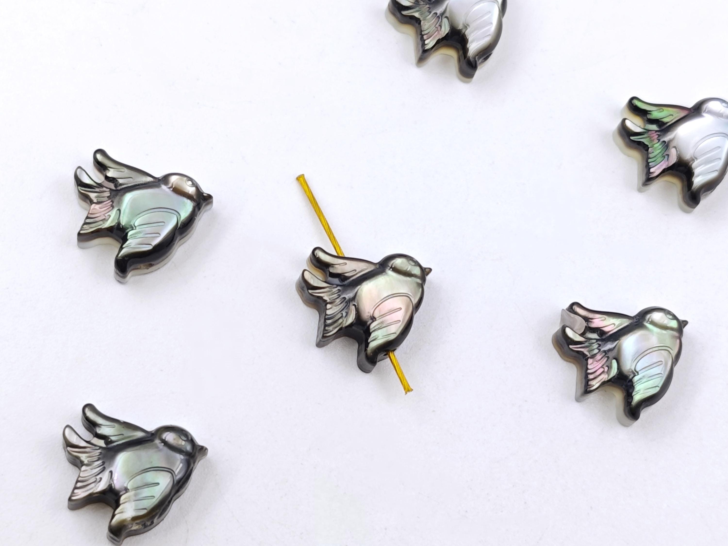13×12 Mm Black Lip Shell Bird Beads , Black MOP Carved Bird Beads , MOP ...