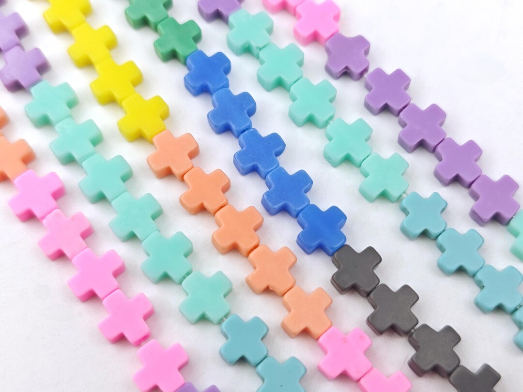 8mm Multi Color Cross Beads, Coral Rainbow Cross Beads, Tiny Cross ...